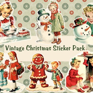Vintage Christmas Sticker Pack, Retro Christmas Stickers, Mid Century ...