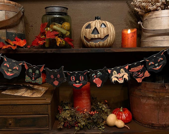Vintage Halloween Decor Garland Retro Banner Kitsch Halloween Black ...