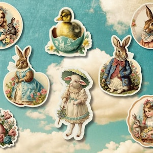 Victorian Easter Sticker Pack, Vintage Easter Stickers, Bunny Rabbit ...