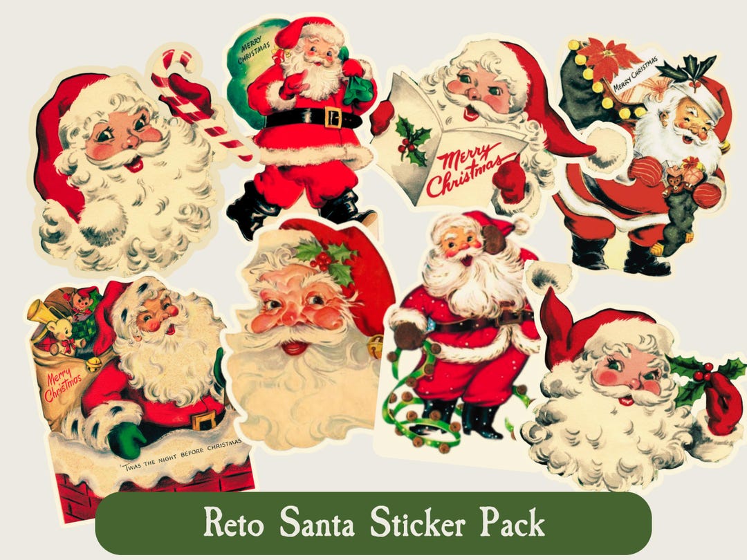 Vintage Christmas Sticker Pack, Retro Christmas Stickers, Retro Santa ...