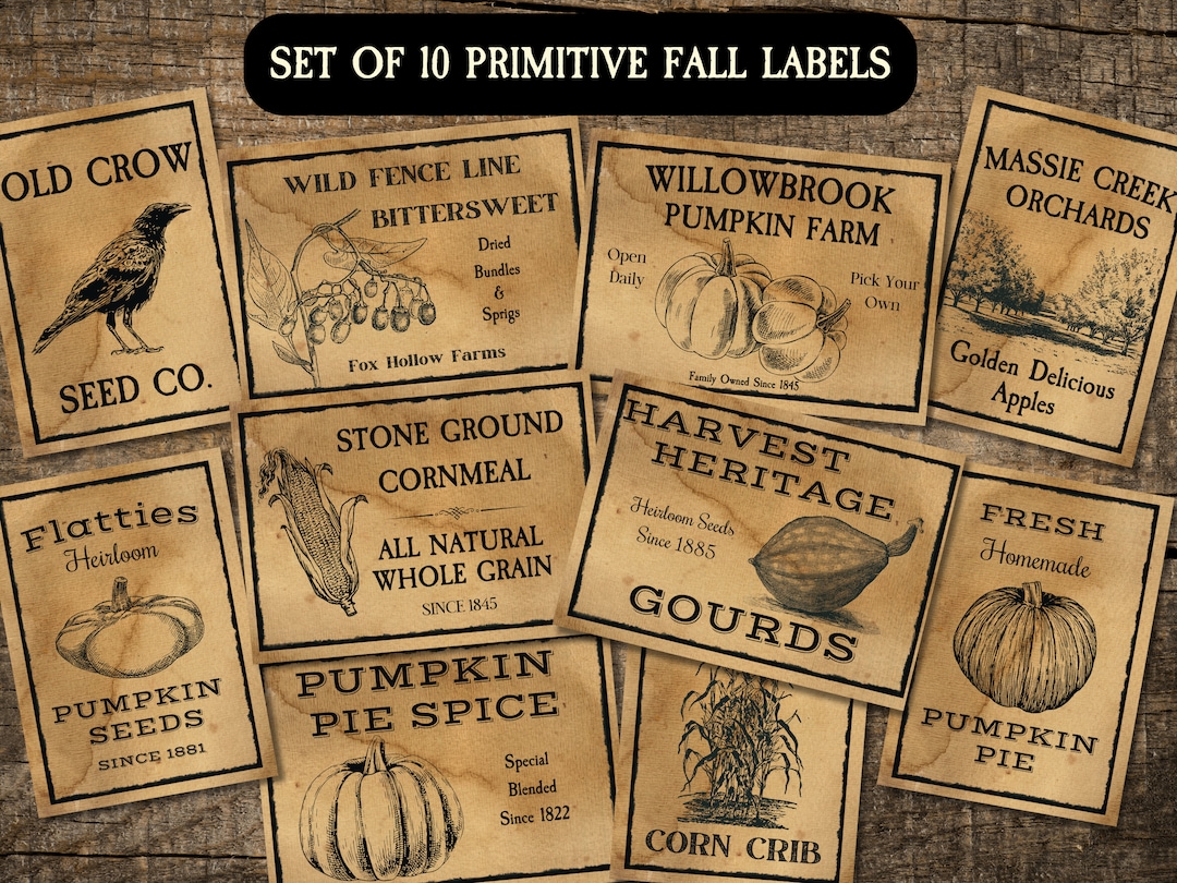 Primitive Fall Autumn Labels, Primitive Pumpkin Label, Primitive Pantry ...