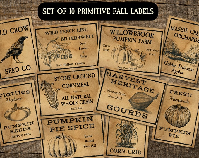 Primitive Fall Autumn Labels, Primitive Pumpkin Label, Primitive Pantry ...