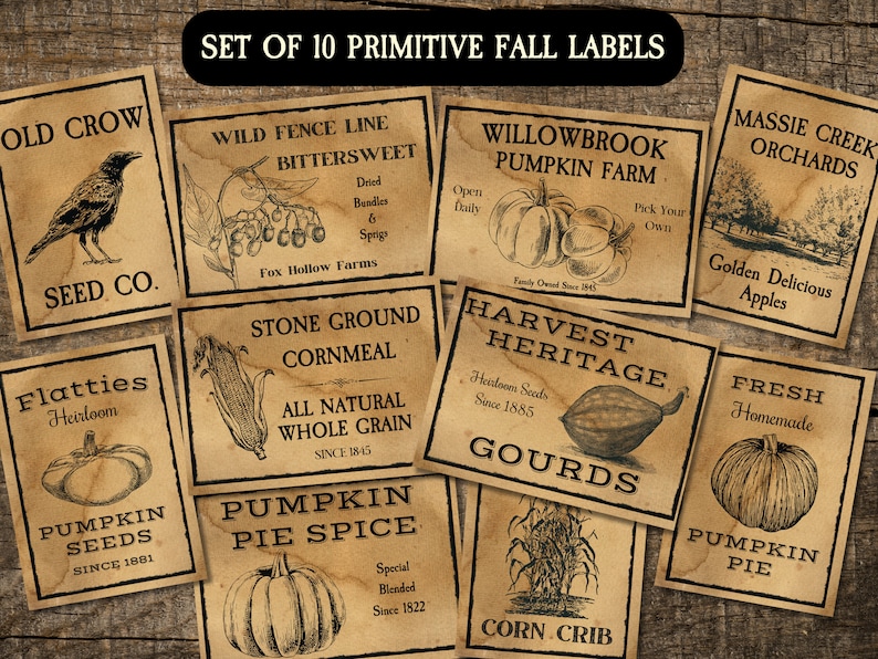Primitive Fall Autumn Labels Primitive Pumpkin Label - Etsy