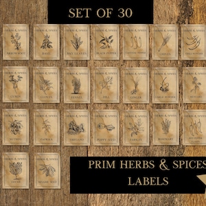 Set of 30 Primitive Spice Jar Labels, Primitive Pantry Labels, Country ...