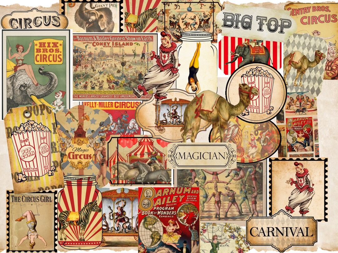 Vintage Circus Stickers, Circus Sticker Pack, Retro Circus, Circus ...