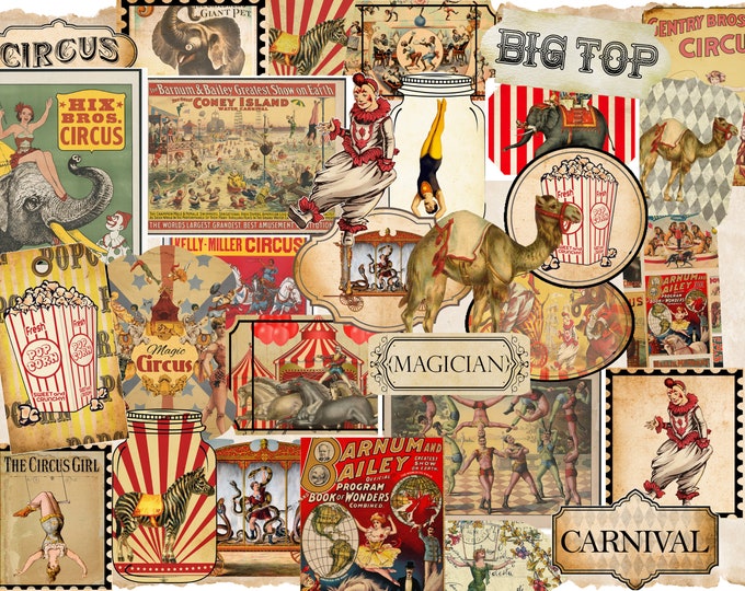 Vintage Circus Stickers, Circus Sticker Pack, Retro Circus, Circus ...