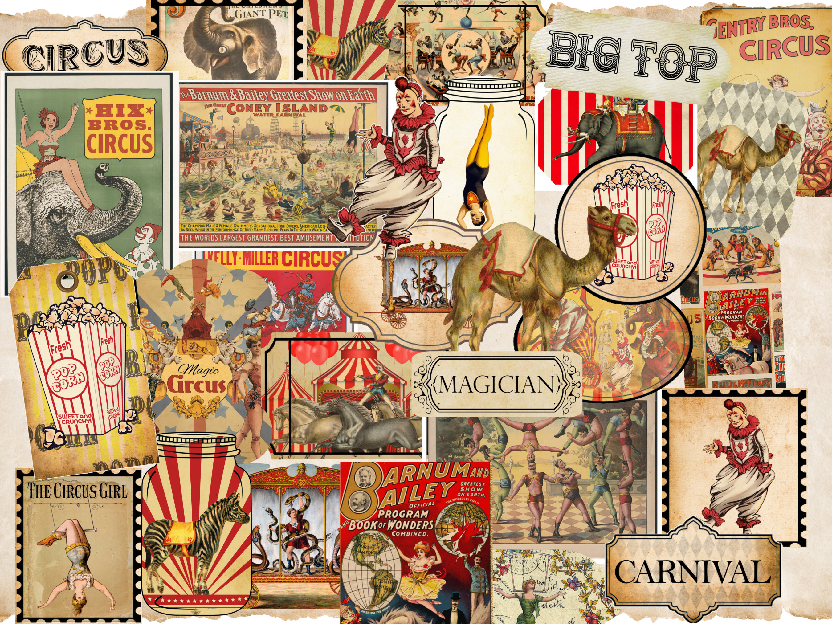 Vintage Circus Stickers, Circus Sticker Pack, Retro Circus, Circus ...