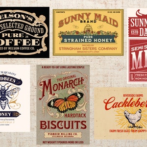 Vintage Food Labels - Set of 12- Vintage Paper Ephemera, Retro Labels ...