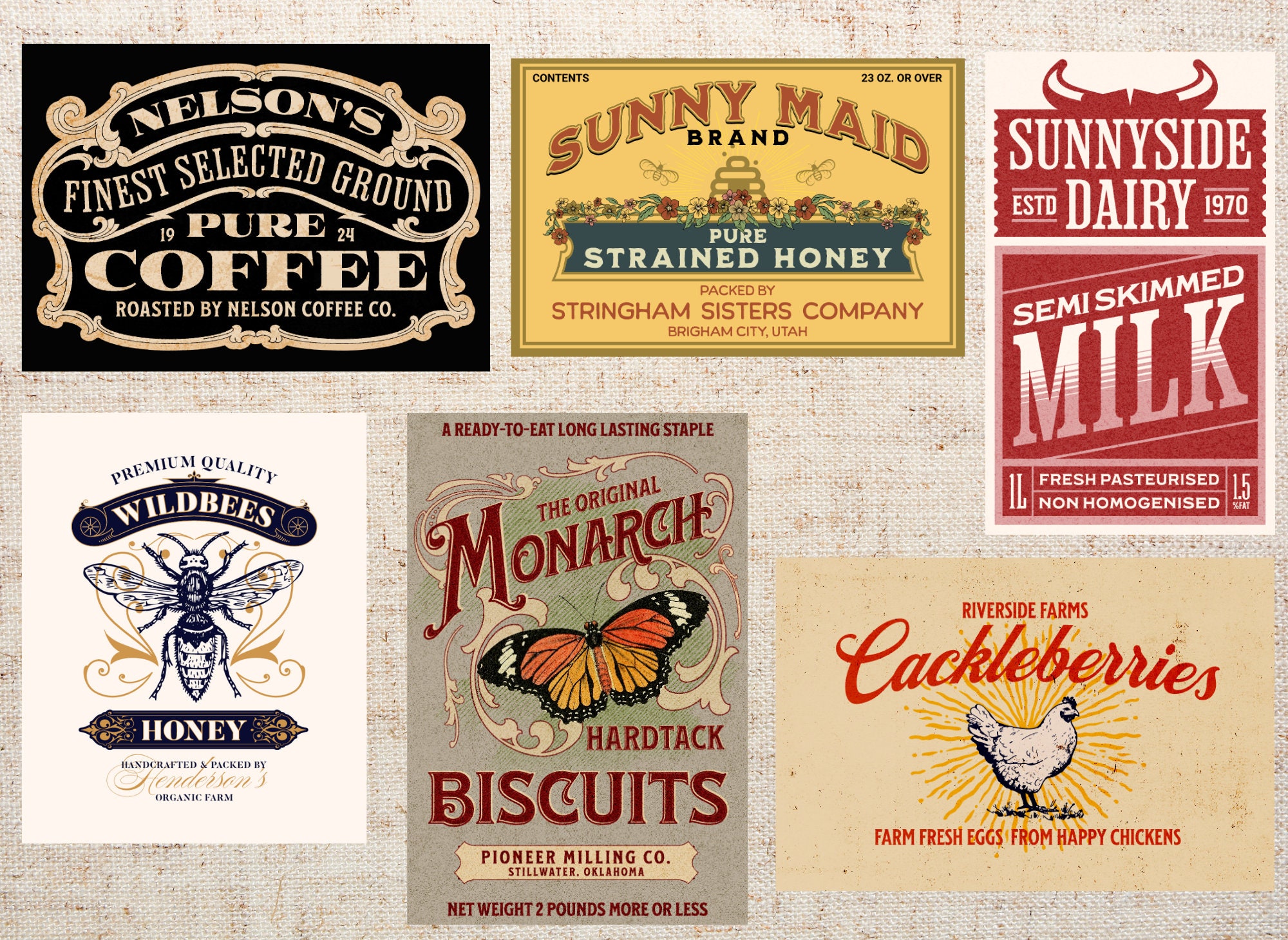 Vintage Food Labels - Set of 12- Vintage Paper Ephemera, Retro Labels ...