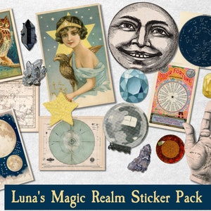 Vintage Celestial Sticker Pack, Moon Stickers, Celestial Witch Stickers, Victorian Witch ...