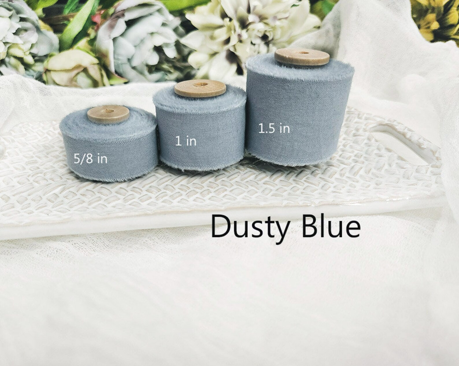 DUSTY BLUE 5 Yards Muslin Ribbon Frayed Edges Hand Dyed Ribbon. 100% ...