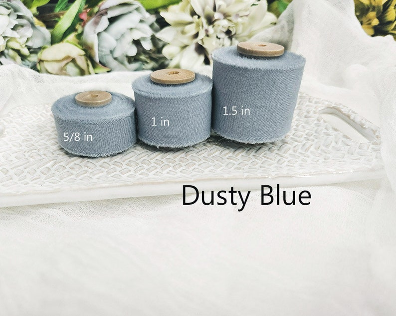 DUSTY BLUE 5 Yards Muslin Ribbon Frayed Edges Hand Dyed Ribbon. 100% ...