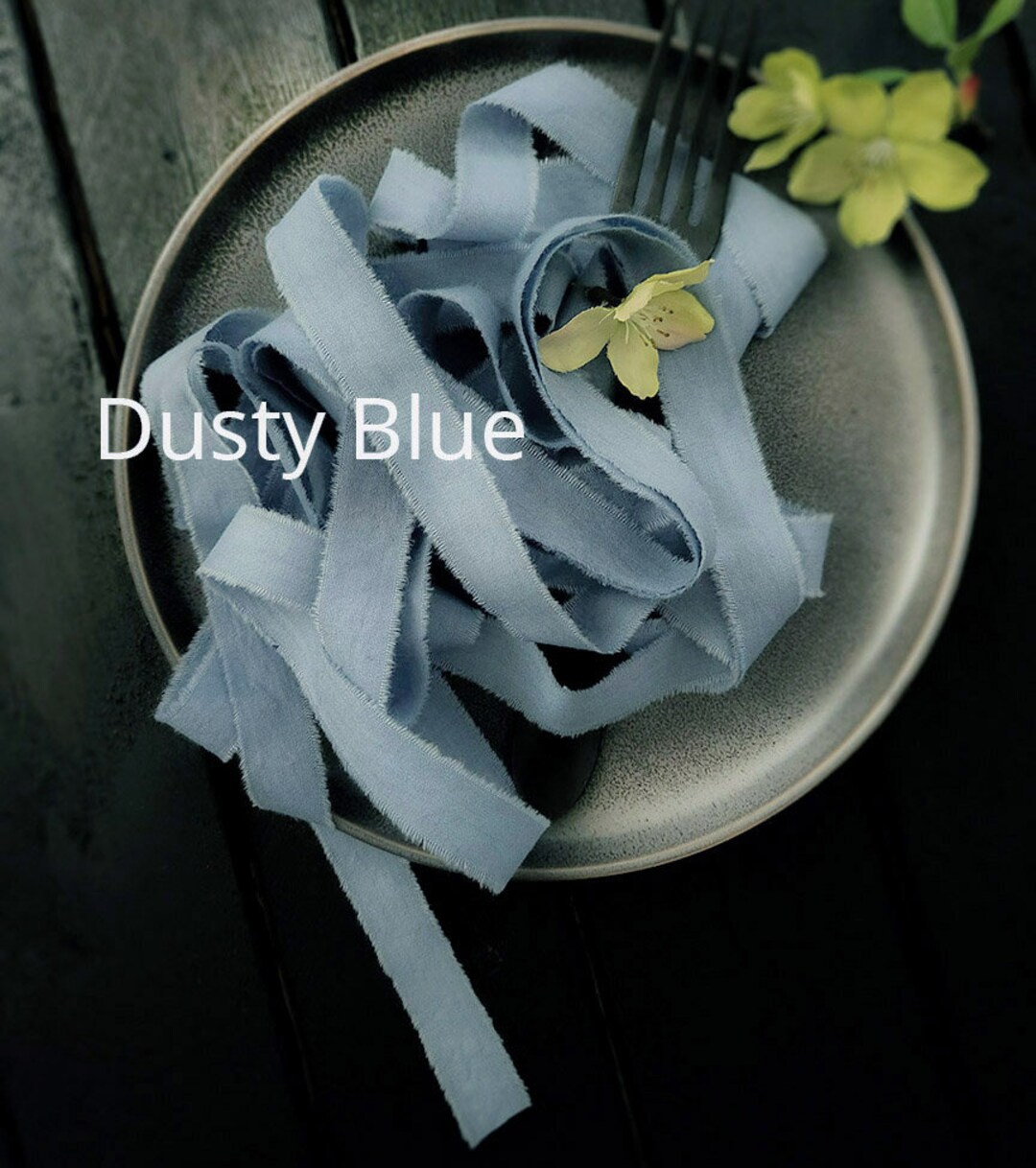 DUSTY BLUE 5 Yards Muslin Ribbon Frayed Edges Hand Dyed Ribbon. 100% ...