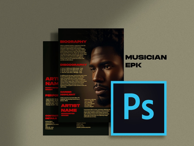 2-page Electronic Press Kit | Music EPK | Photoshop Template - Etsy
