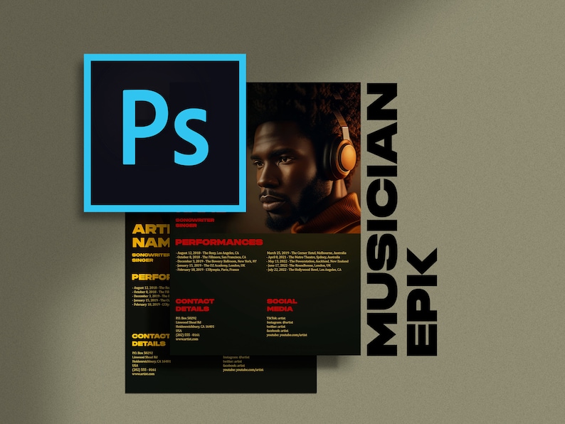 2-page Electronic Press Kit | Music EPK | Photoshop Template - Etsy