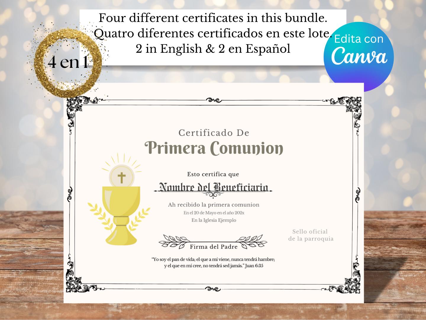 Certificado De Primera Comunión Personalizado, Imprimible, Personalized ...