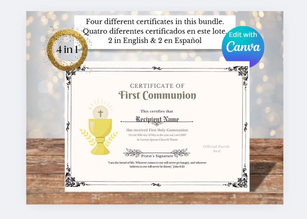 Certificado De Primera Comunión Personalizado, Imprimible, Personalized ...