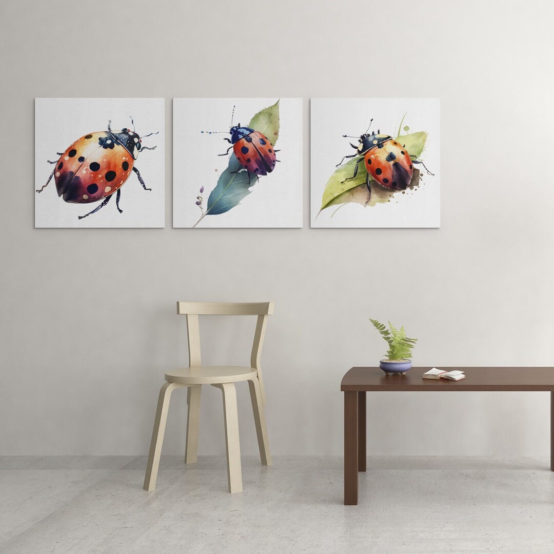 Ladybug Printable Wall Artwatercolor Wall Artset of 3 Ladybug ...