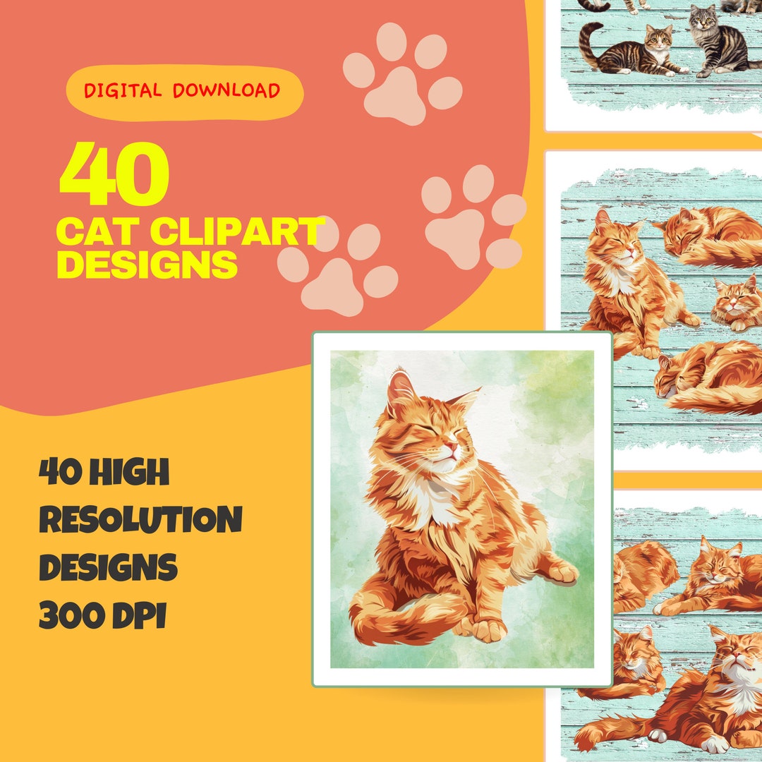 Cli Part, Clip Art, Cat Clipart Bundle, 40 Designs, Printable Cats ...