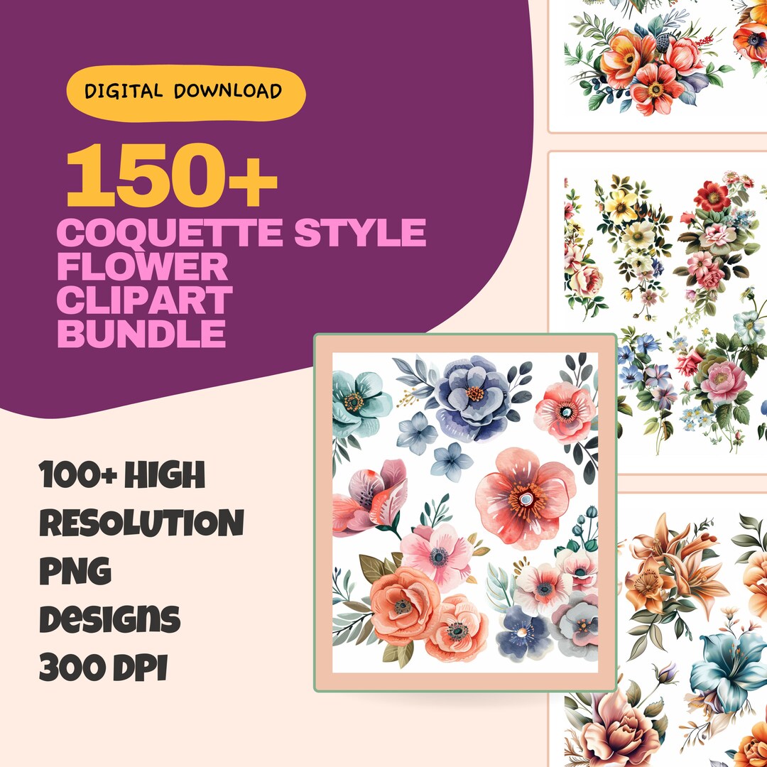Coquette Flower Clipart, Digital Download PNG, Room Decor, Aesthetic ...