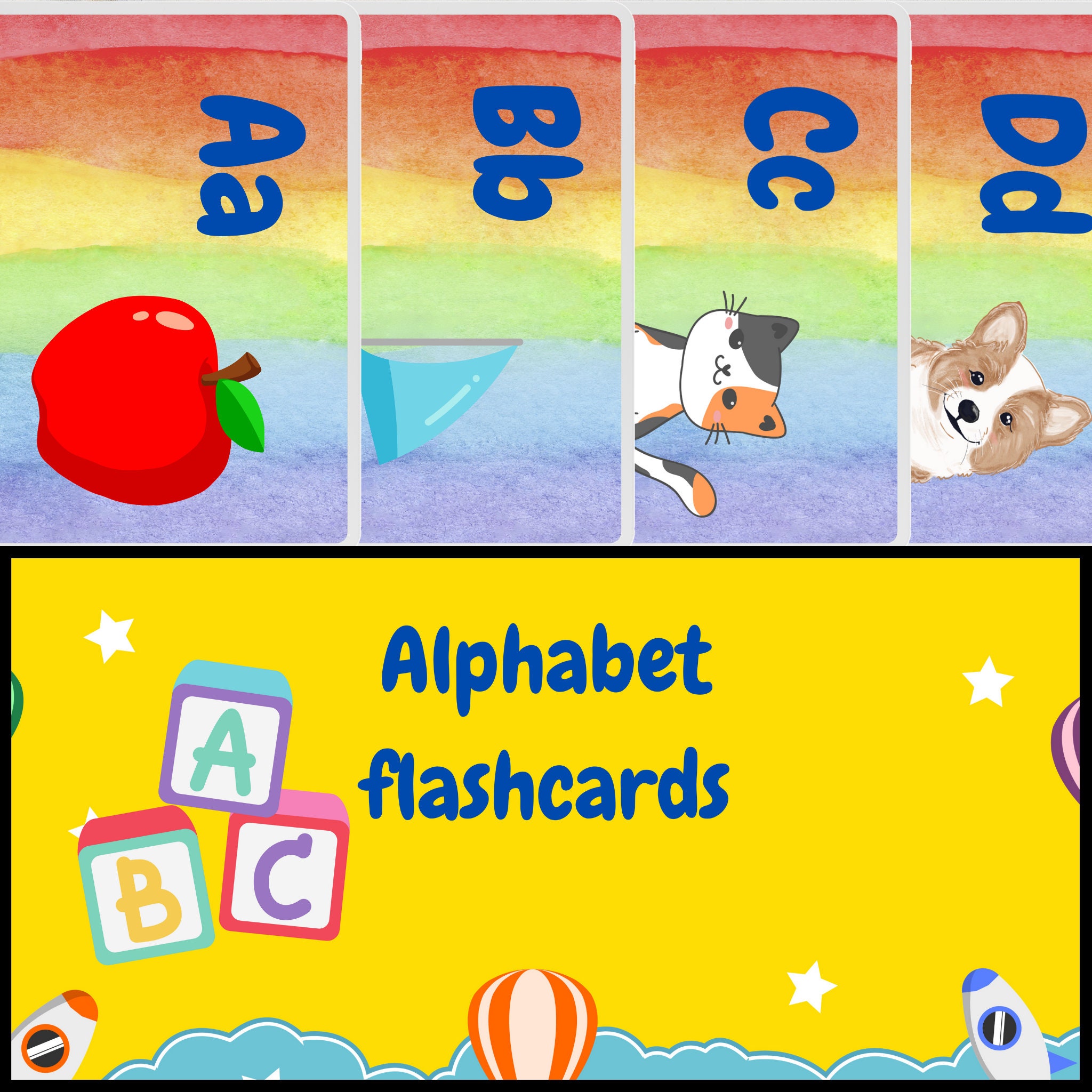 Alphabet Flashcards Set, ABC Learning Cards, Educational Cards for Kids ...