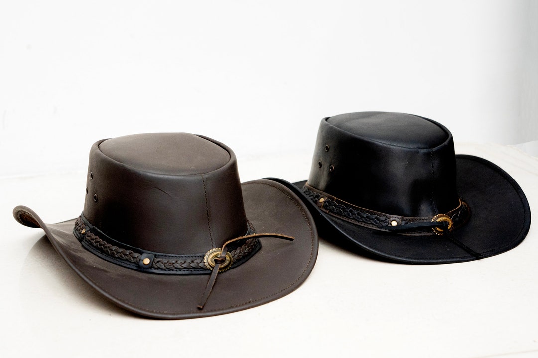 Men Hat Australian Outback Western Cowboy Leather Hat, Aussie Bushman ...