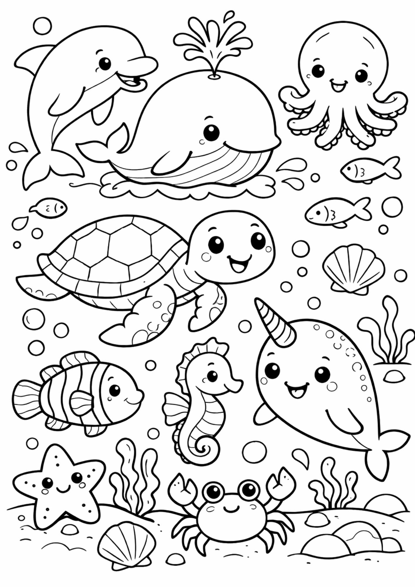 Ocean Animals Coloring Pages | Kids & Adults, Stress Relief (PDF ...
