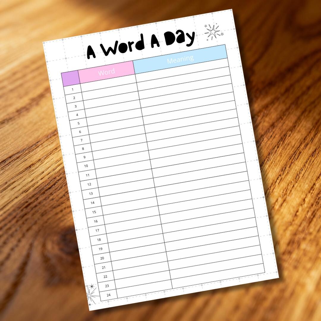 Daily Vocabulary Tracker Printable – Word of the Day Learning Sheet ...
