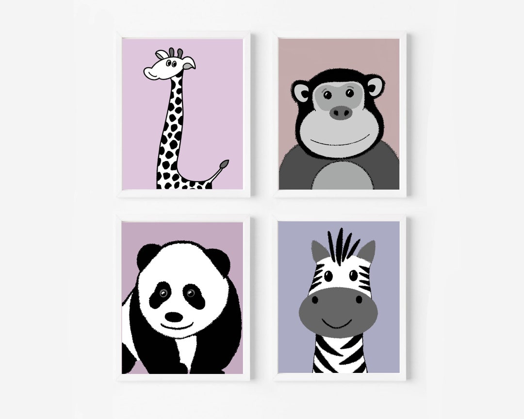 Set of 4, Zoo Animals Printable Wall Art, Baby Shower Gift, Nursery ...