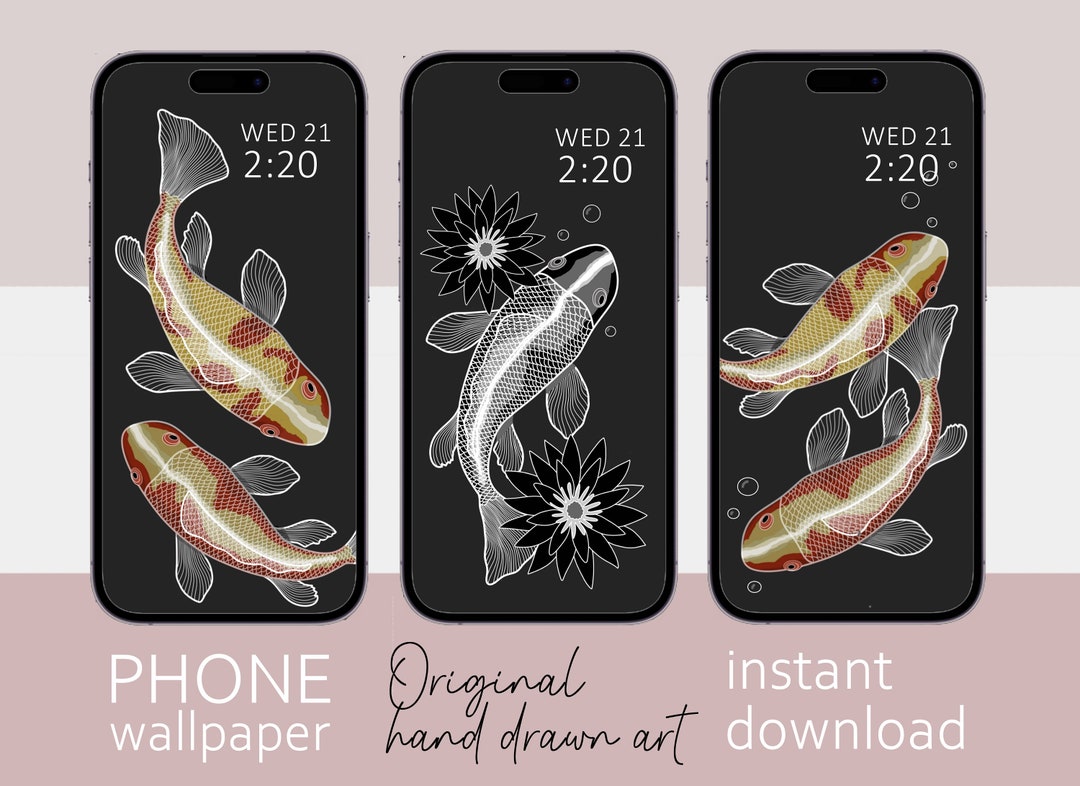 Set of 3 Koi Fish Smart Phone Wallpaper, Minimalist Design, iPhone ...