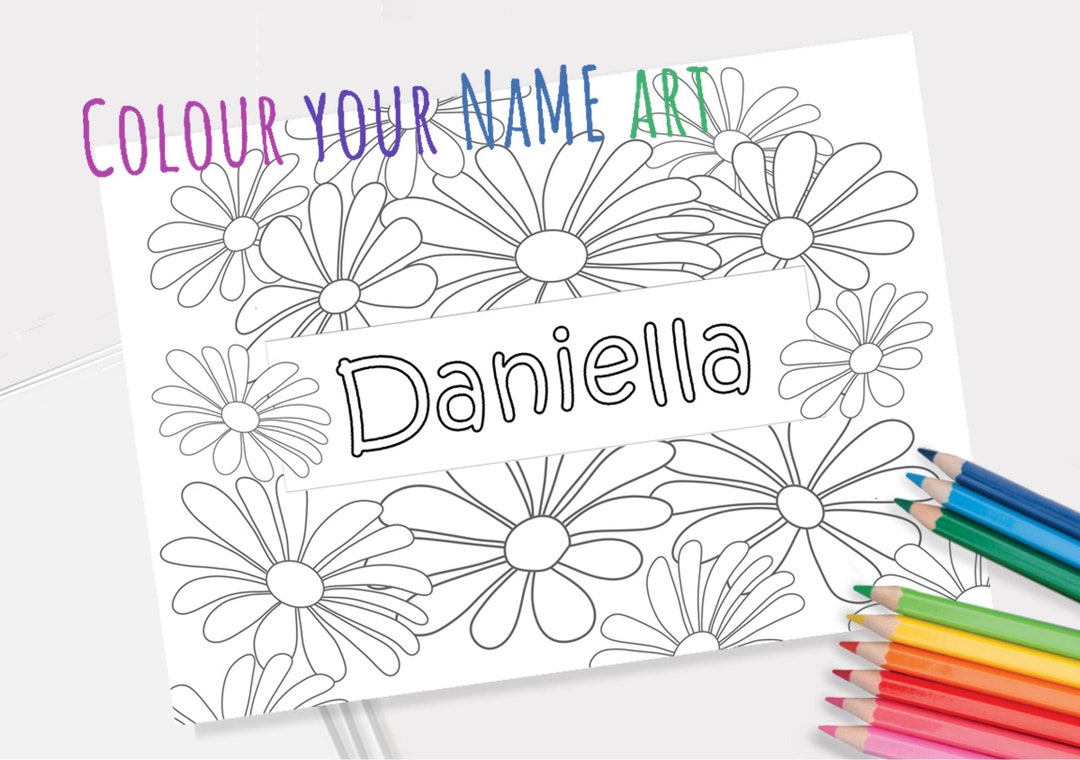 Custom Name Coloring Page, Daisies, Flowers, Floral Design, Girl's Room ...
