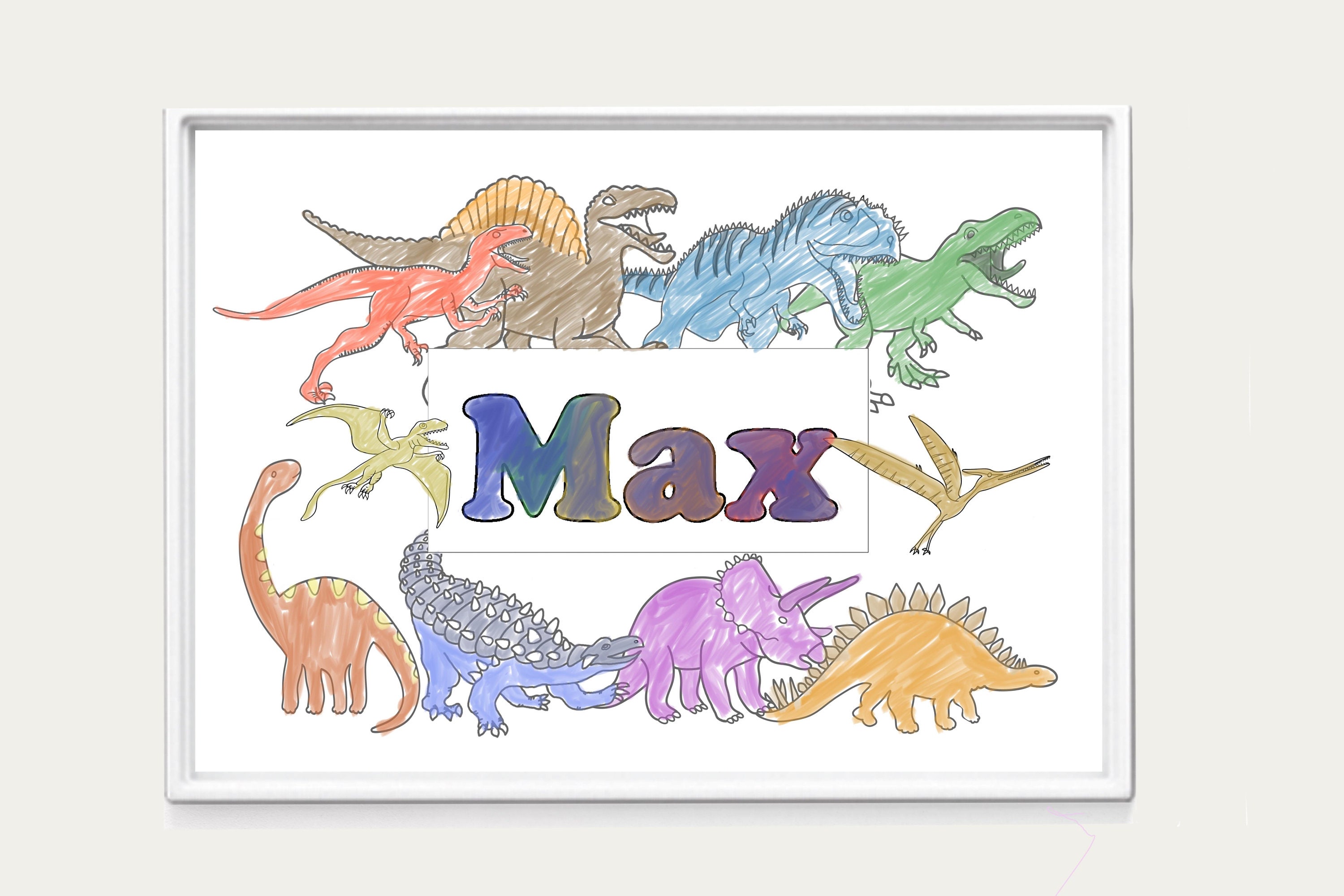 Custom Name Coloring Page, Dinosaurs, Girl's Room, Girl's Nursery, Wall ...