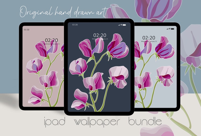 Set of 3 Sweet Pea iPad Wallpaper, Flower Wallpaper for Ipad, Tablet ...
