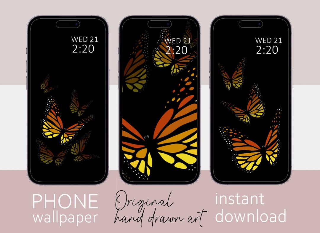 Set of 3 Monarch Butterfly Smart Phone Wallpaper, Butterflies Wallpaper ...