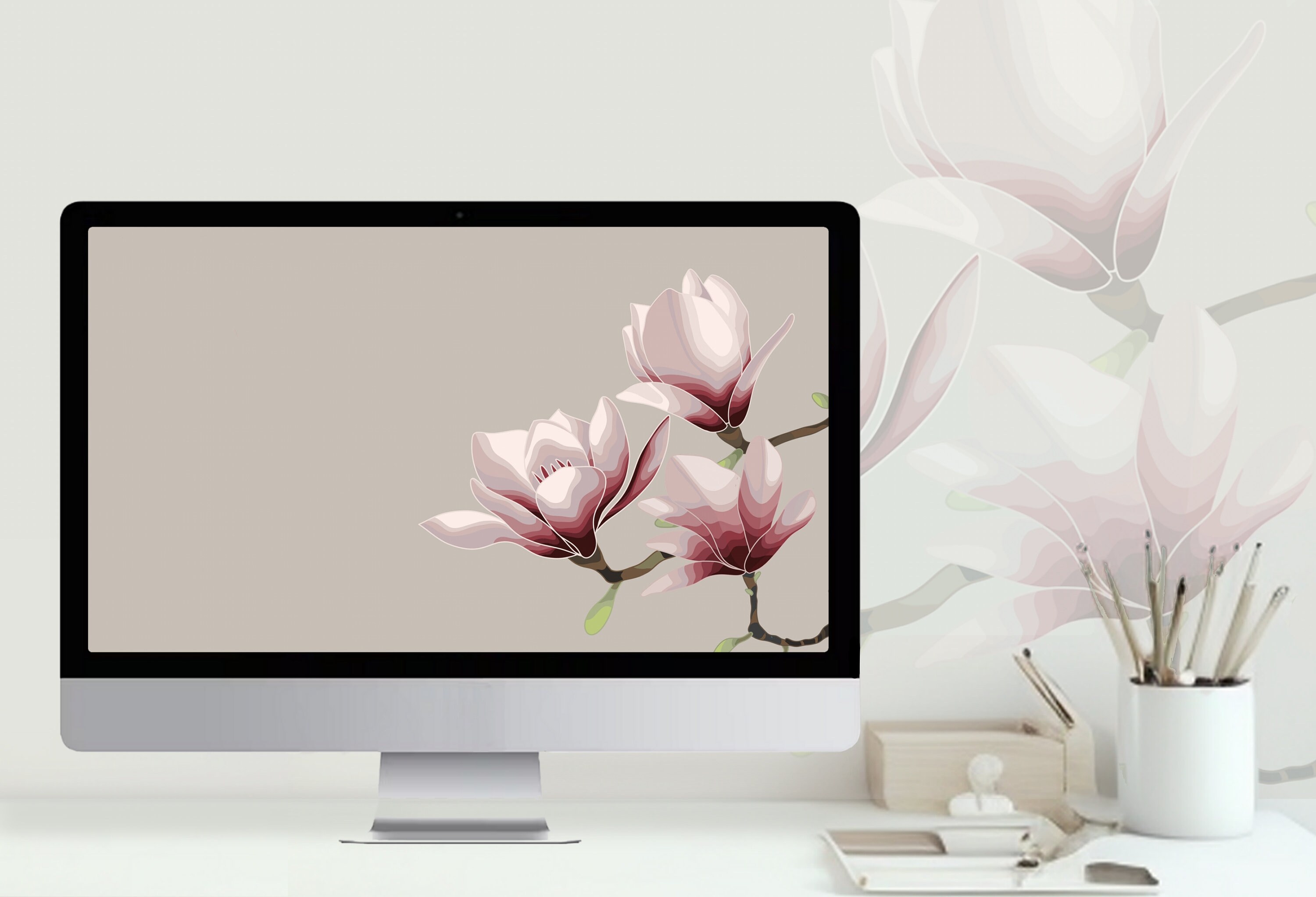 Set of 2 Magnolia Flowers Desktop Wallpaper, Laptop Wallpaper, for Imac ...