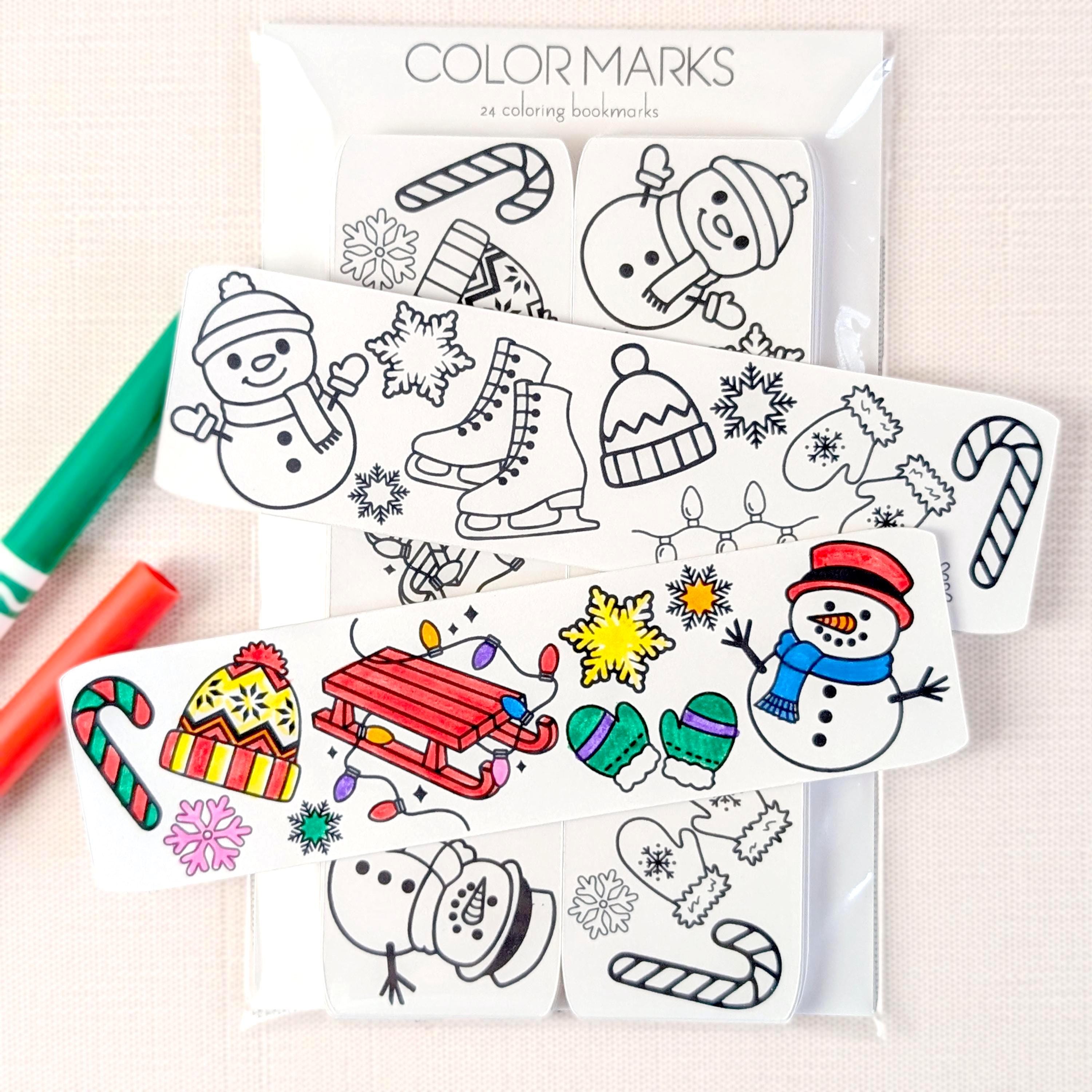 Winter Coloring Bookmarks - Set of 24 Kids Bookmarks for Christmas ...