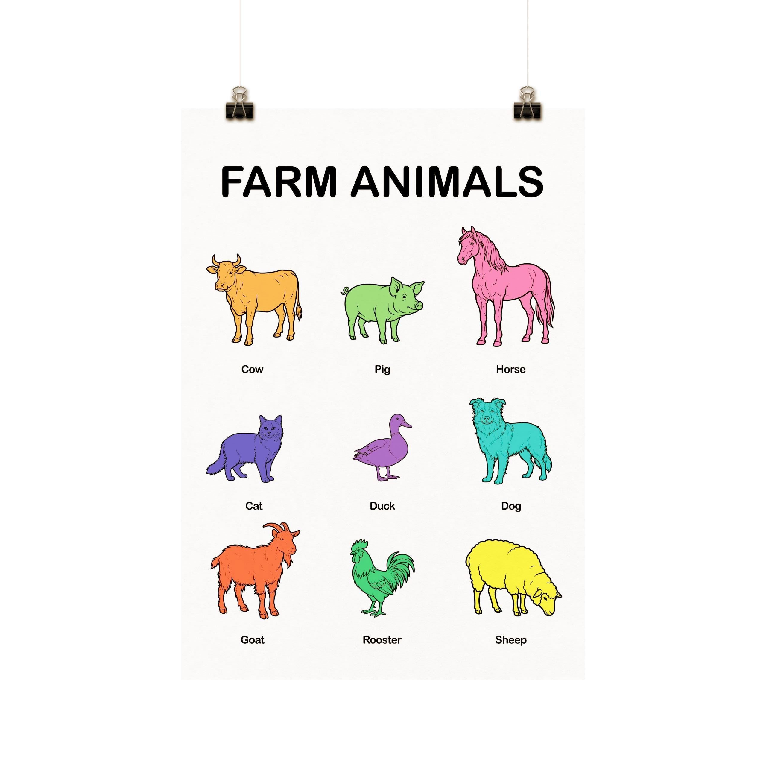 Farm Animals Printable Poster for Kids Room, Farm Animal Chart PDF ...