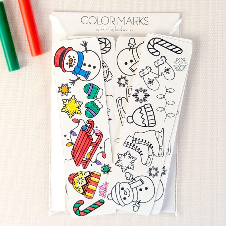 Winter Coloring Bookmarks - Set of 24 Kids Bookmarks for Christmas ...