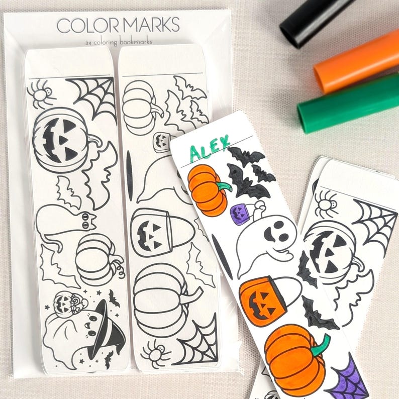 Halloween Coloring Bookmarks - COLORMARKS Set of 24 Bookmarks for Kids ...