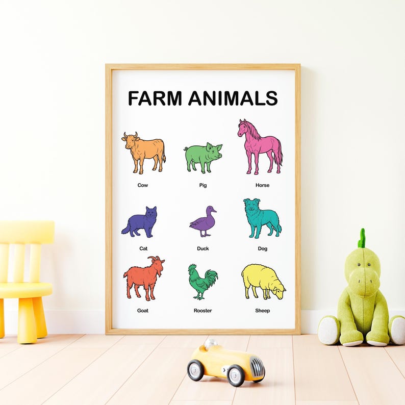 Farm Animals Printable Poster for Kids Room, Farm Animal Chart PDF ...