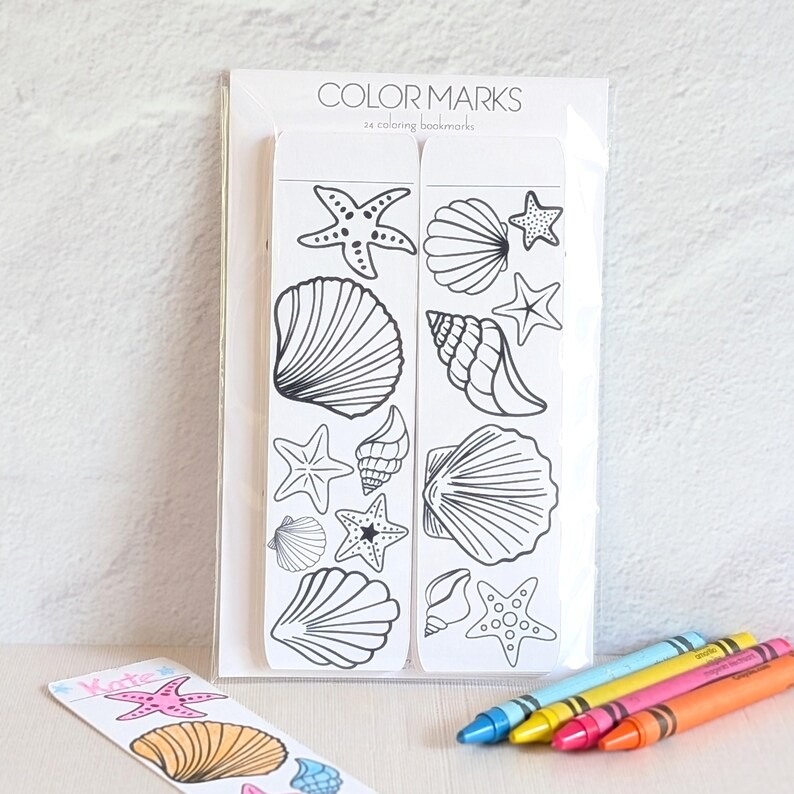 Seashell Coloring Bookmarks - Set of 24 Kids Bookmarks - COLORMARKS - Etsy