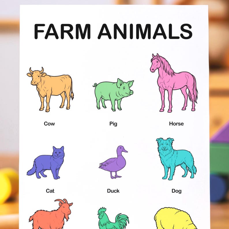 Farm Animals Printable Poster for Kids Room, Farm Animal Chart PDF ...