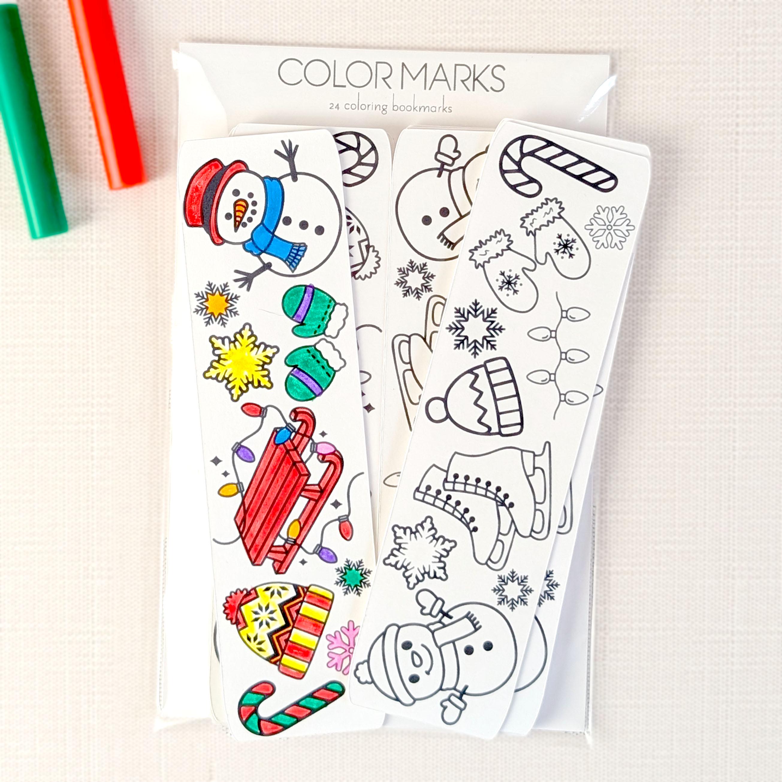 Winter Coloring Bookmarks - Set of 24 Kids Bookmarks for Christmas ...