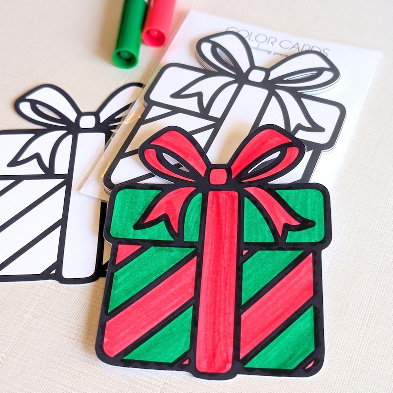 Christmas Present Coloring Cards - Set of 12 Gift Cutouts for Kids ...