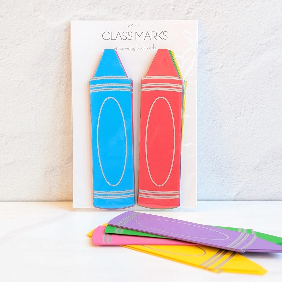 Children's Crayon Bookmarks - Nametag Bookmark Set of 26 - CLASS MARKS ...