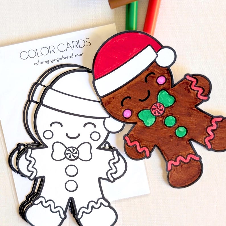 Holiday Gingerbread Man Coloring Cards - Set of 12 Gingerbread Cookie ...