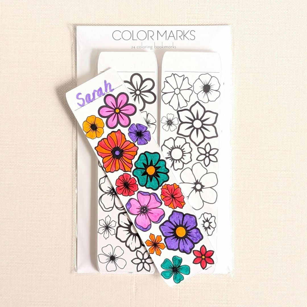 Flower Coloring Bookmarks - Set of 24 Kids Flower Bookmarks ...