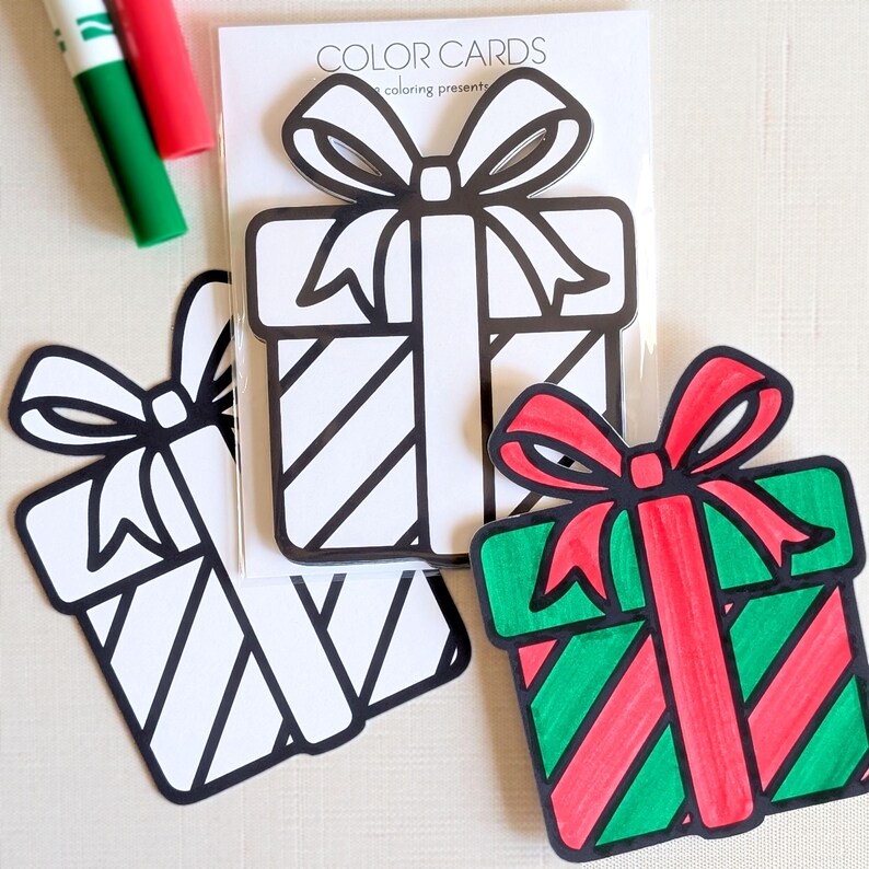 Christmas Present Coloring Cards - Set of 12 Gift Cutouts for Kids ...