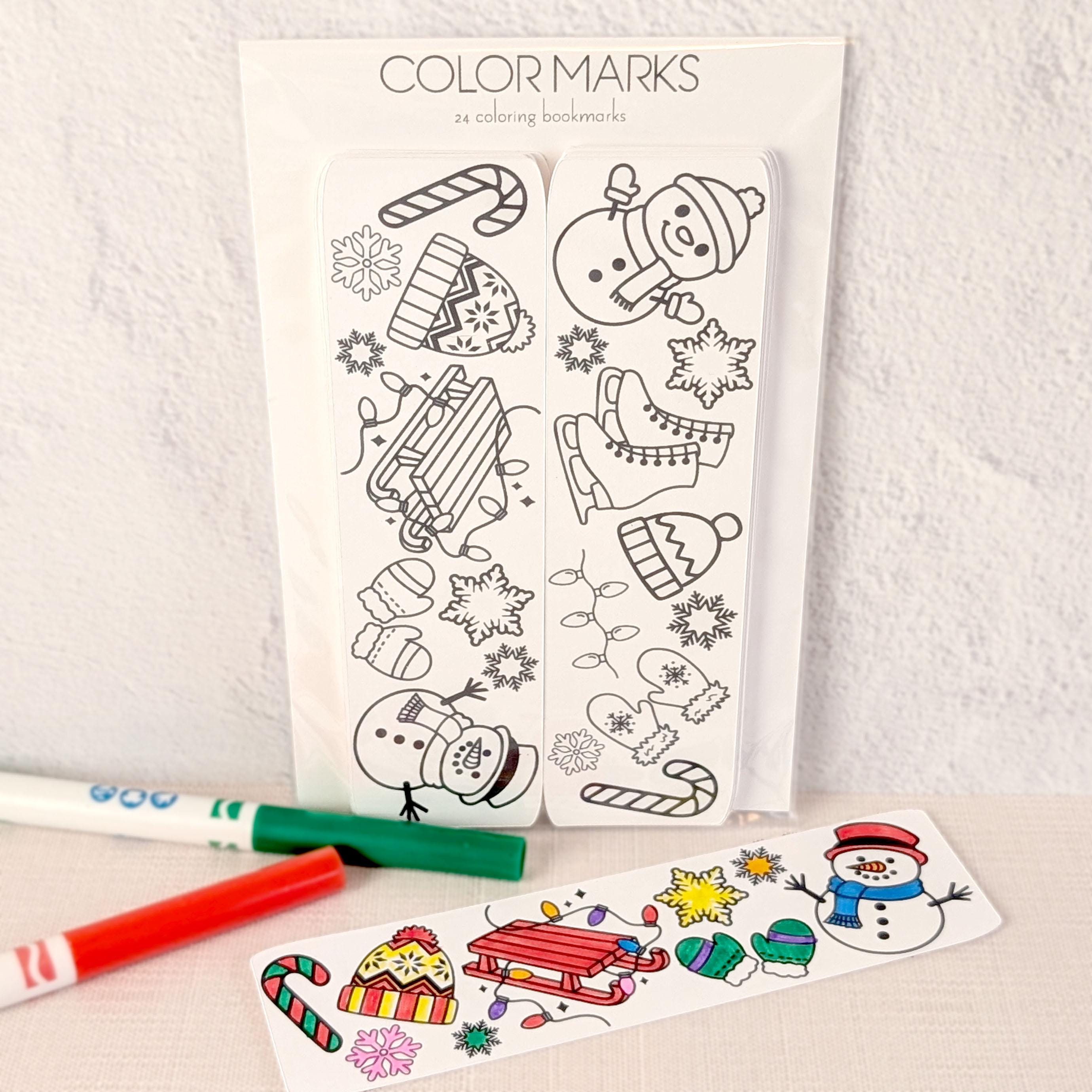 Winter Coloring Bookmarks - Set of 24 Kids Bookmarks for Christmas ...