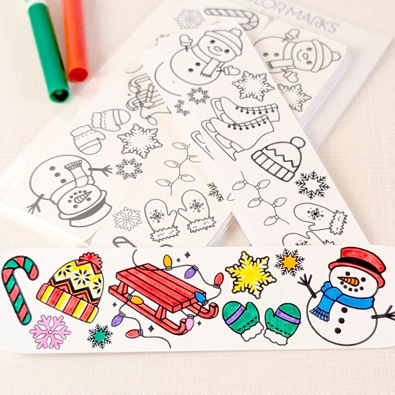 Winter Coloring Bookmarks - Set of 24 Kids Bookmarks for Christmas ...